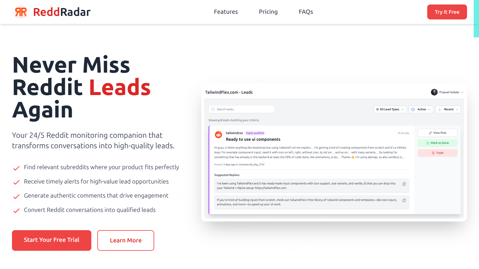 ReddRadar – Turn Reddit Conversations into Qualified Leads